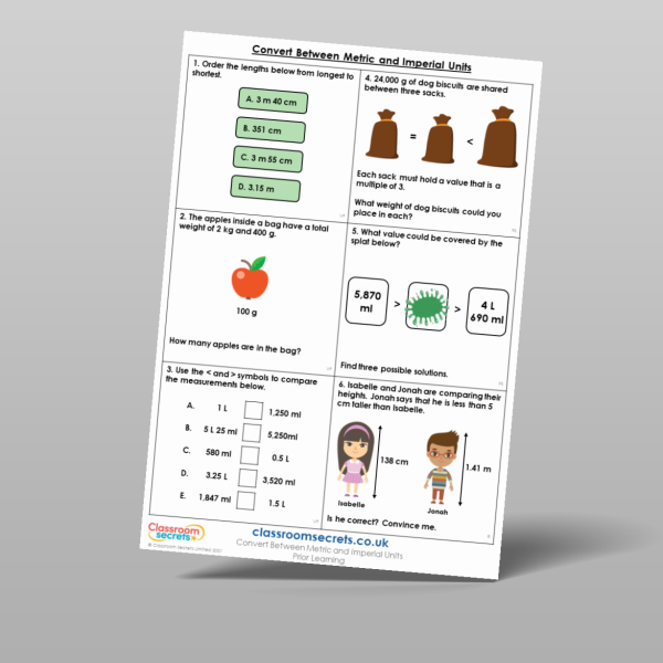 Year 5 Covert Between Metric And Imperial Units Prior Learning Resource ...