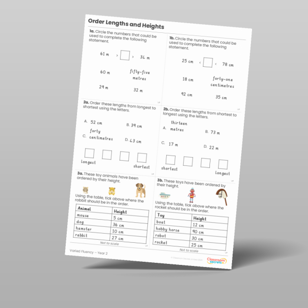 Year 2 Order Lengths And Heights Varied Fluency 2 Resource | Classroom ...