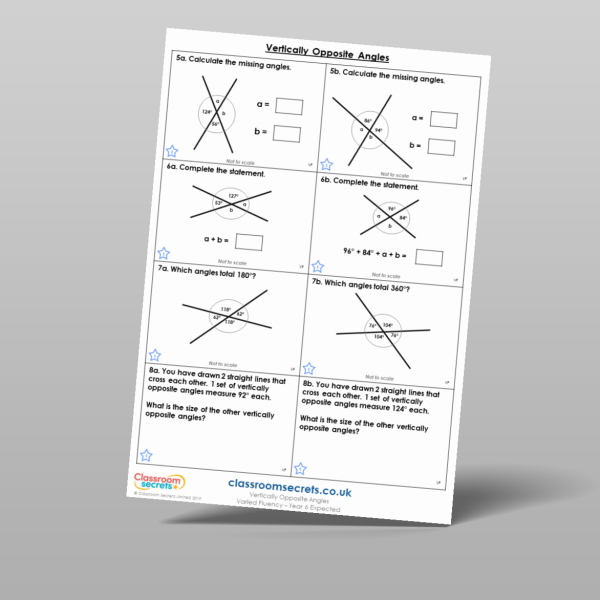 Year 6 Vertically Opposite Angles Varied Fluency Resource | Classroom ...