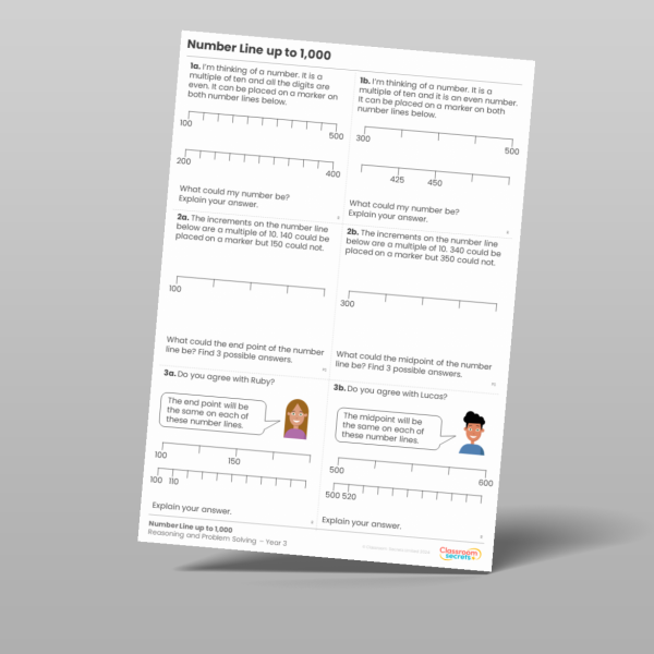 Year 3 Number Line Up To 1 000 Reasoning And Problem Solving Resource ...