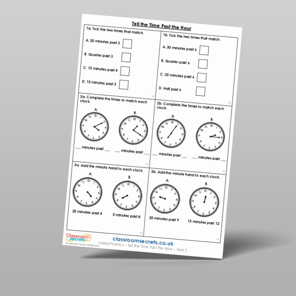 Year 2 Tell The Time Past The Hour Varied Fluency Resource | Classroom ...