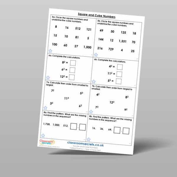 Year 6 Square And Cube Numbers Varied Fluency Resource Classroom Secrets