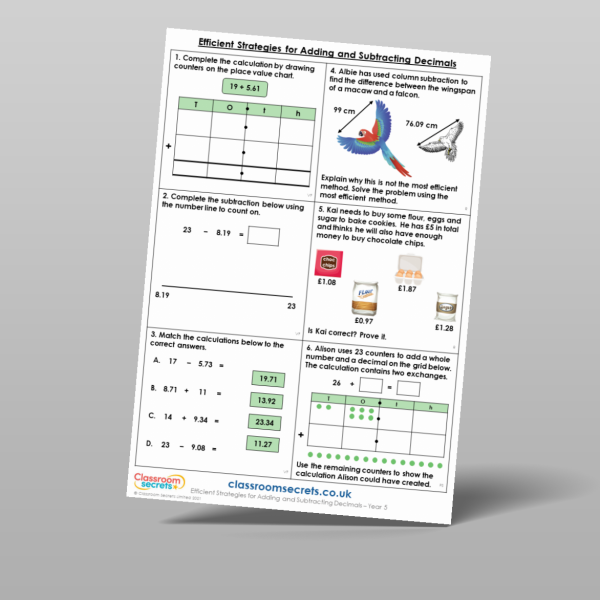 Year 5 Efficient Strategies For Adding And Subtracting Decimals Mixed Activity Resource ...
