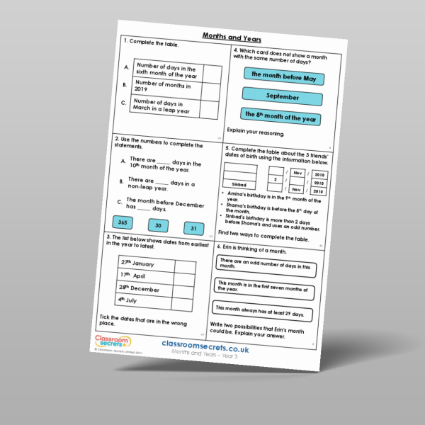 Year 3 Months And Years Mixed Activity Resource | Classroom Secrets