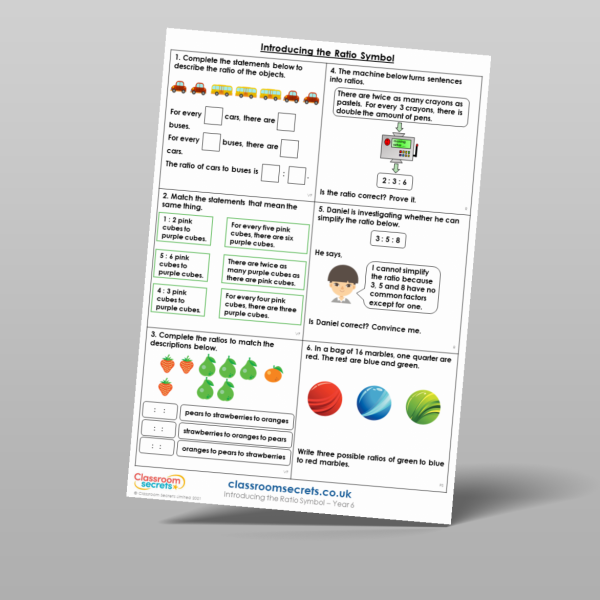 Year 6 Introducing The Ratio Symbol Mixed Activity Resource | Classroom ...