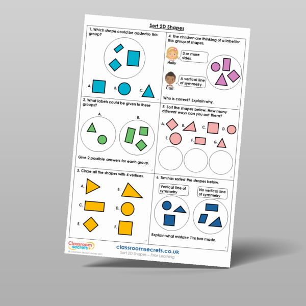 Year 2 Sort 2d Shapes Prior Learning Resource Classroom Secrets