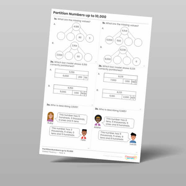 Year 4 Partition Numbers Up To 10 000 Varied Fluency Resource ...