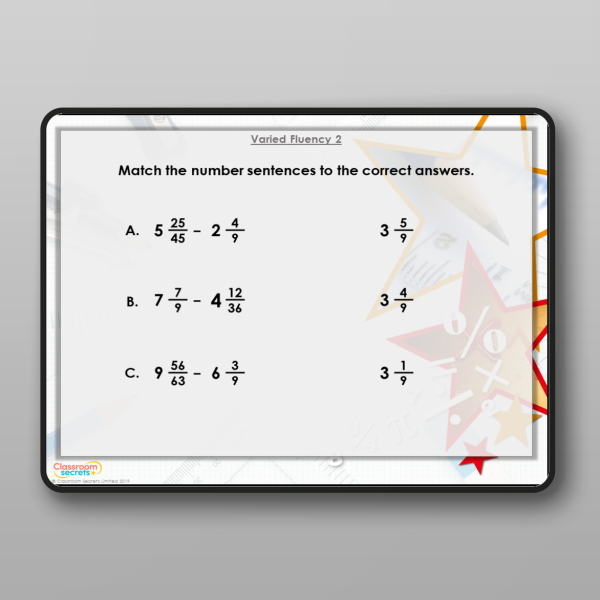 Year 5 Subtract Two Mixed Numbers Modelling Ppt Resource | Classroom Secrets