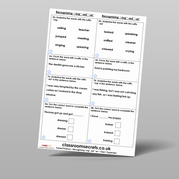 Year 1 Recognising Ing Ed And Er Varied Fluency Resource Classroom