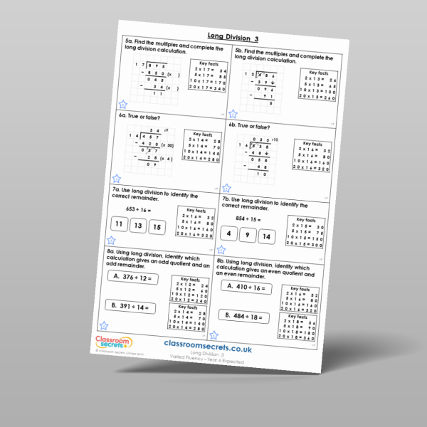 Year 6 Long Division 3 Varied Fluency Resource | Classroom Secrets