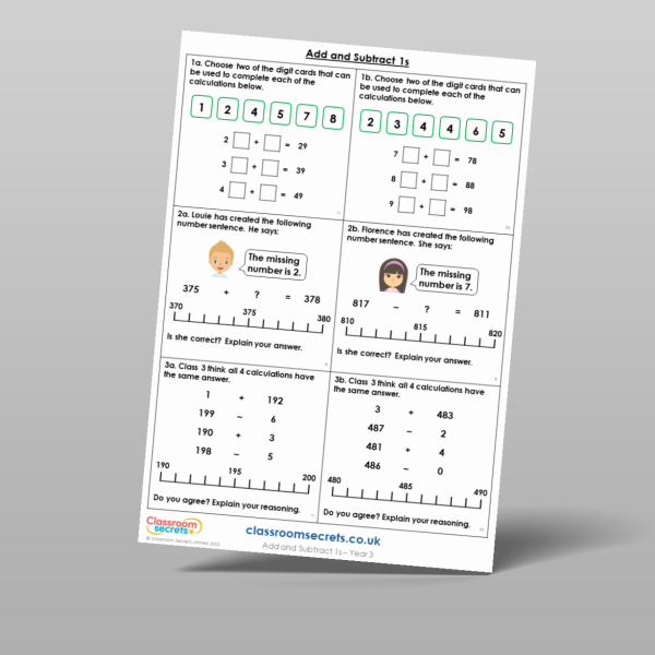 Year 3 Add And Subtract 1s Reasoning And Problem Solving Resource | Classroom Secrets