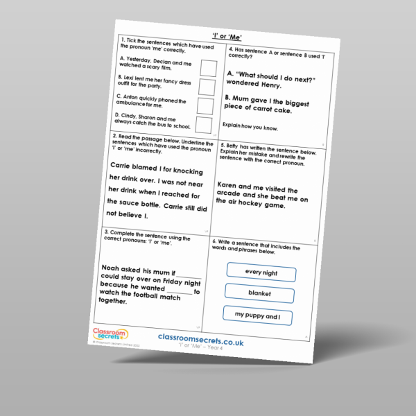 Year 4 I Or Me Mixed Activity Resource | Classroom Secrets