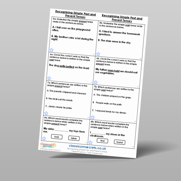 Year 2 Recognising Simple Present And Past Tenses Varied Fluency ...