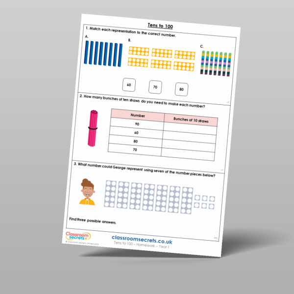 Year 1 Tens To 100 Homework Resource | Classroom Secrets