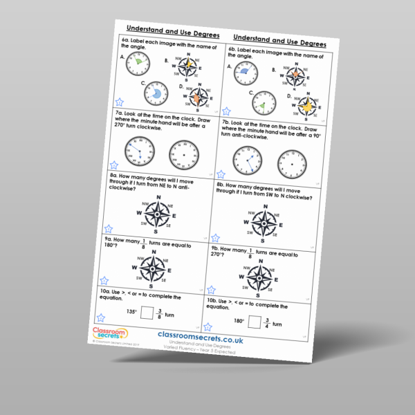 Year 5 Understand And Use Degrees Varied Fluency Resource | Classroom ...