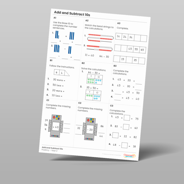 Year 2 Add And Subtract 10s Fluency Matrix Resource | Classroom Secrets