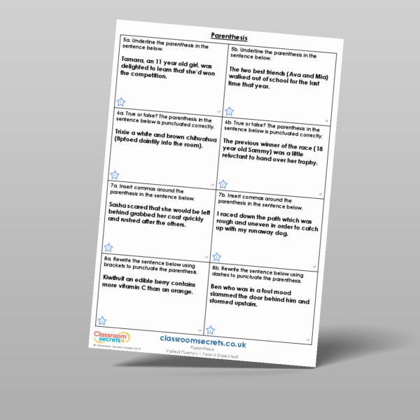 Year 6 Parenthesis Varied Fluency Resource | Classroom Secrets