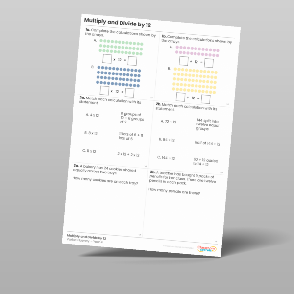 Year 4 Multiply And Divide By 12 Varied Fluency Resource | Classroom ...