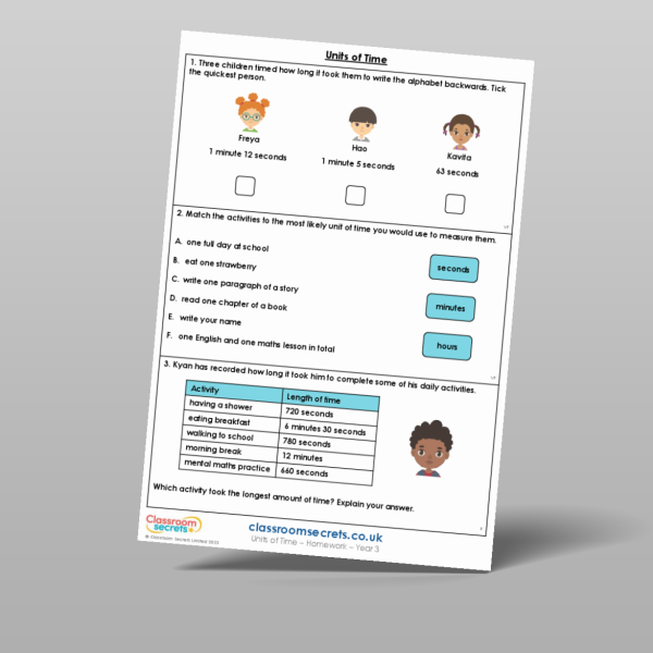 Year 3 Units Of Time Homework Resource | Classroom Secrets