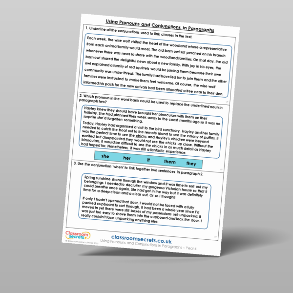Year 4 Using Pronouns And Conjunctions In Paragraphs Mixed Activity ...