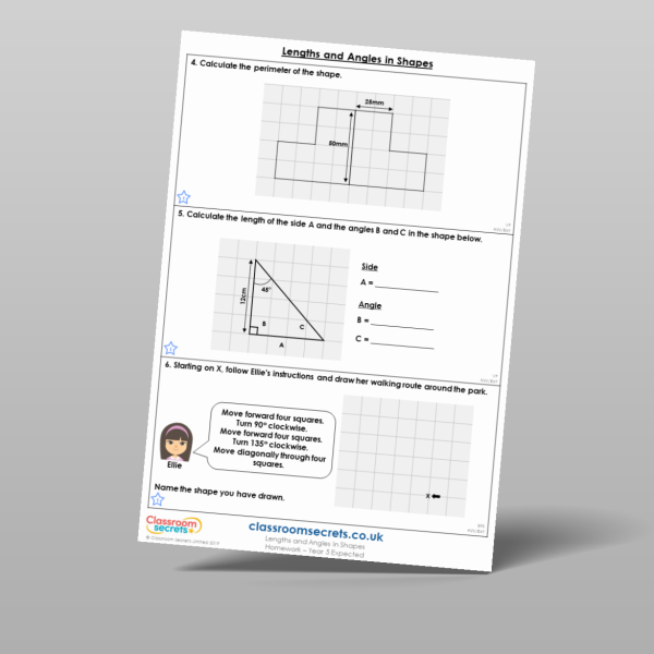 Year 5 Lengths And Angles In Shapes Homework Resource | Classroom Secrets