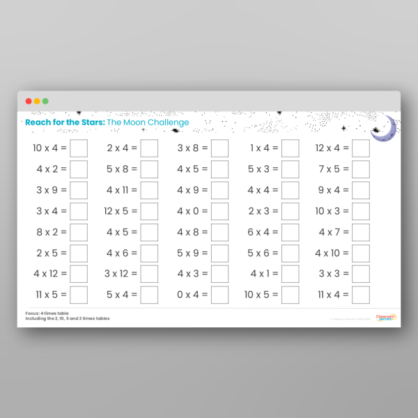 Challenge 5 The Moon 4 Times Tables Resource | Classroom Secrets