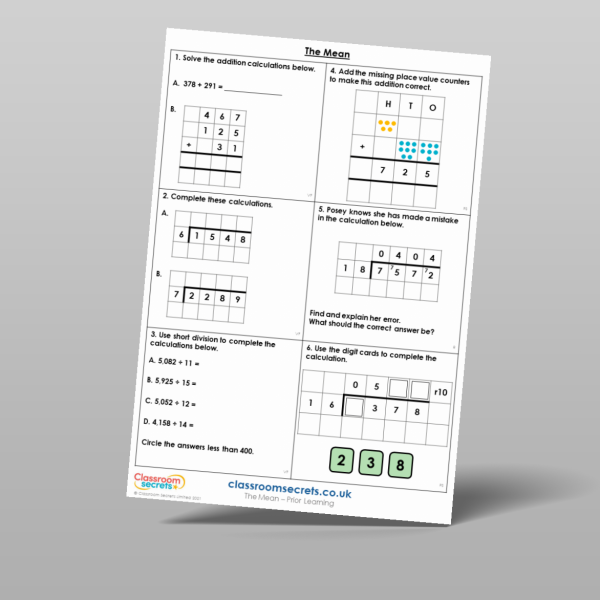 Year 6 The Mean Prior Learning Resource | Classroom Secrets