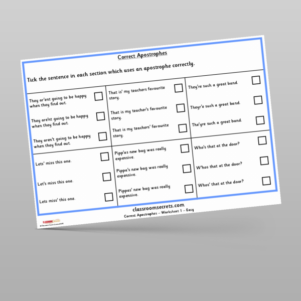 KS2 Correct Apostrophes Test Practice Resource | Classroom Secrets
