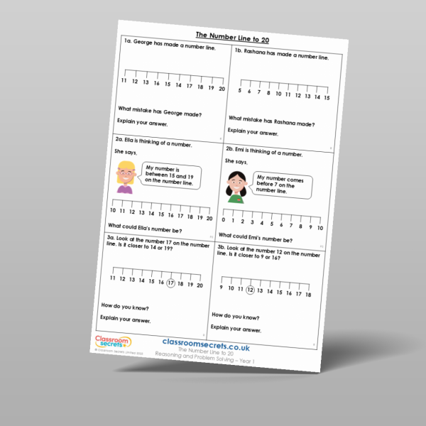 Year 1 The Number Line To 20 Reasoning And Problem Solving 2 Resource ...