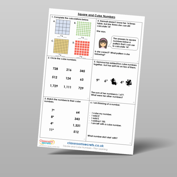 Year 6 Square And Cube Numbers Prior Learning Resource | Classroom Secrets