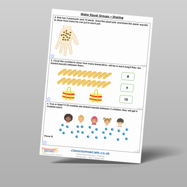 Year 1 Equal Groups Sharing Homework Resource | Classroom Secrets