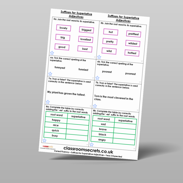 Year 2 Suffixes For Superlative Adjectives Varied Fluency Resource ...