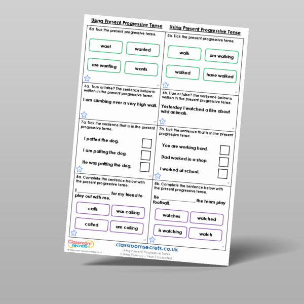 Year 2 Using Present Progressive Tense Varied Fluency Resource ...