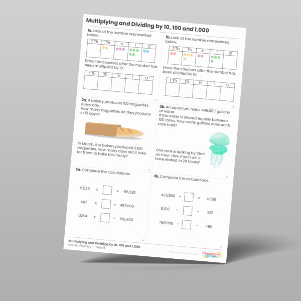 Year 5 Multiplying And Dividing By 10 100 And 1 000 Varied Fluency ...