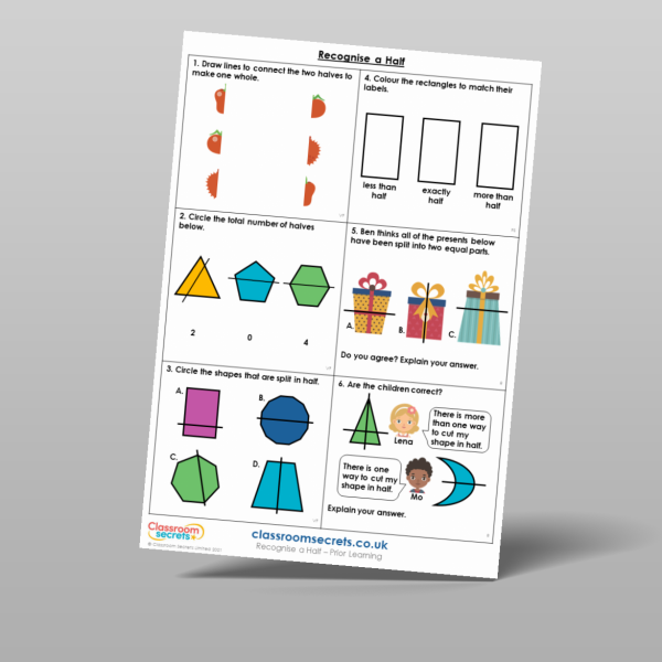 Year 2 Recognise A Half Prior Learning Resource | Classroom Secrets