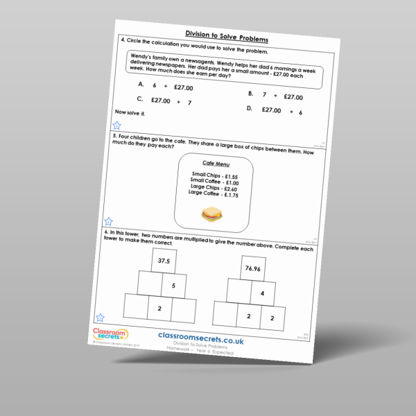 Year 6 Division To Solve Problems Homework Resource | Classroom Secrets