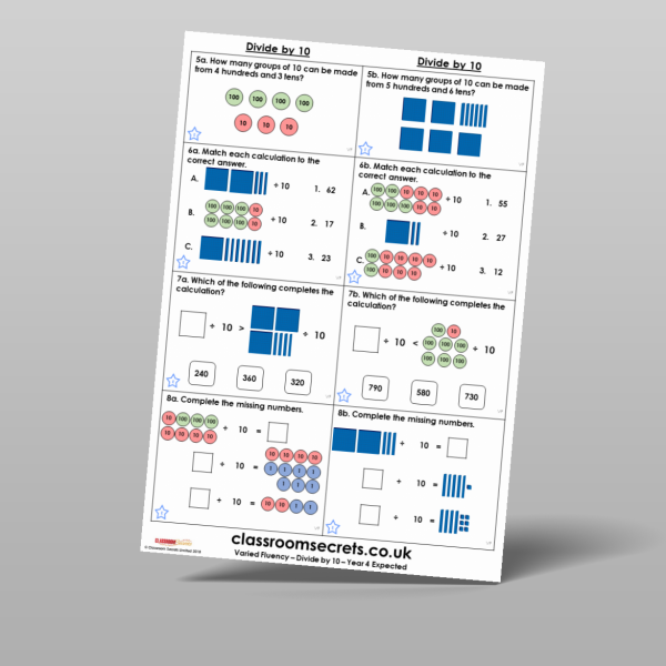 Year 4 Divide By 10 Varied Fluency Resource | Classroom Secrets