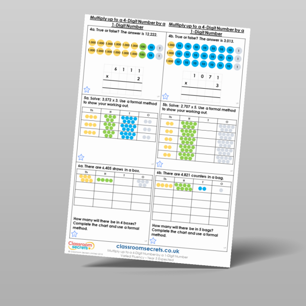 Year 5 Multiply Up To A 4 Digit Number By A 1 Digit Number Varied ...