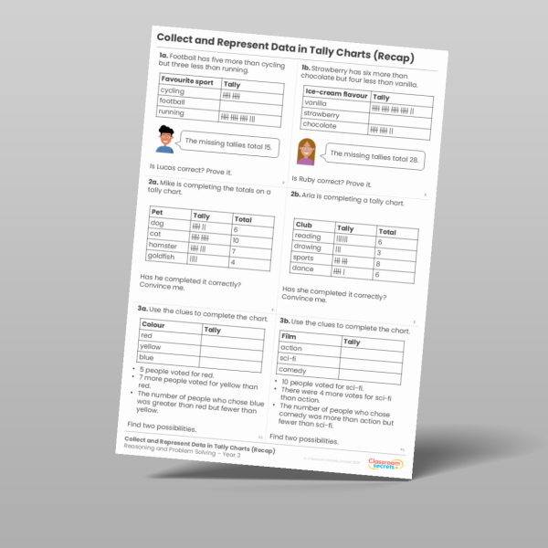 Year 3 Collect And Represent Data In Tally Charts Recap Reasoning And ...
