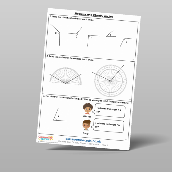 Year 6 Measure And Classify Angles Homework Resource Classroom Secrets