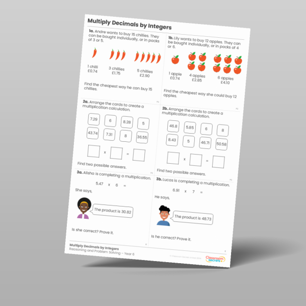 Year 6 Multiply Decimals By Integers Reasoning And Problem Solving 2 ...