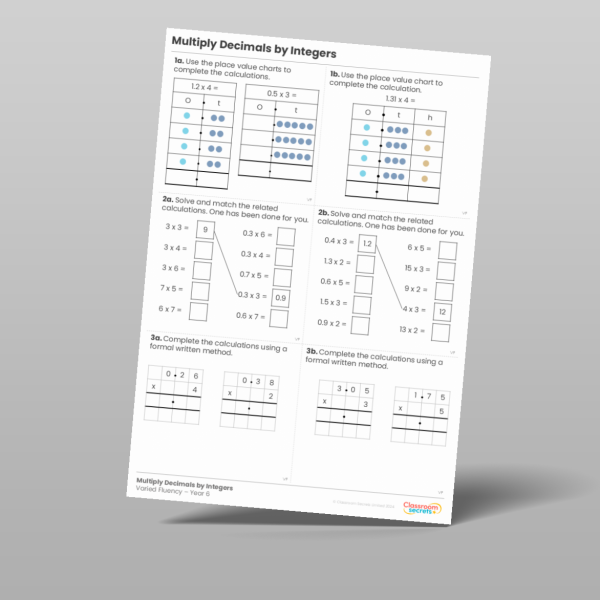 Year 6 Multiply Decimals By Integers Varied Fluency 2 Resource ...