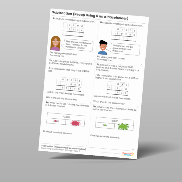 Year 5 Subtraction Recap Using 0 As A Placeholder Reasoning And Problem ...
