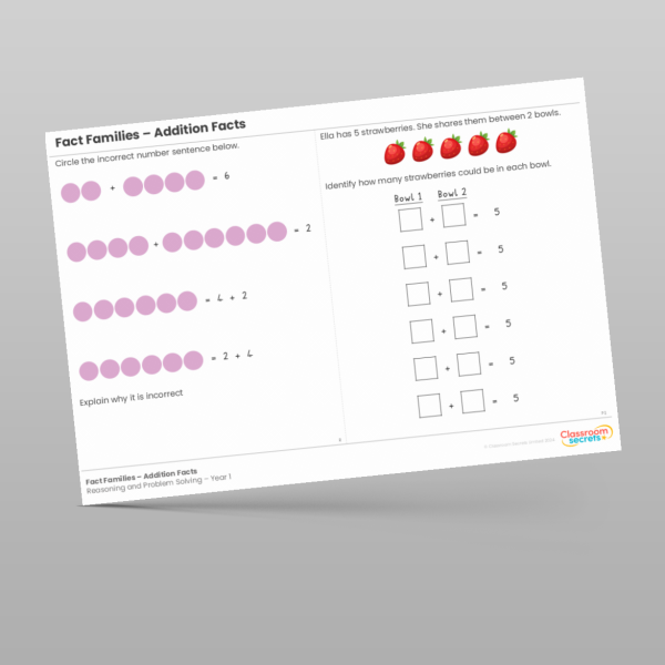 Year 1 Fact Families Addition Facts Reasoning And Problem Solving ...
