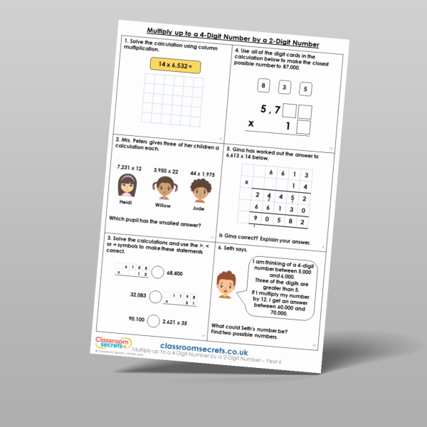 Year 6 Multiply Up To A 4 Digit Number By A 2 Digit Number Mixed Activity Resource | Classroom ...