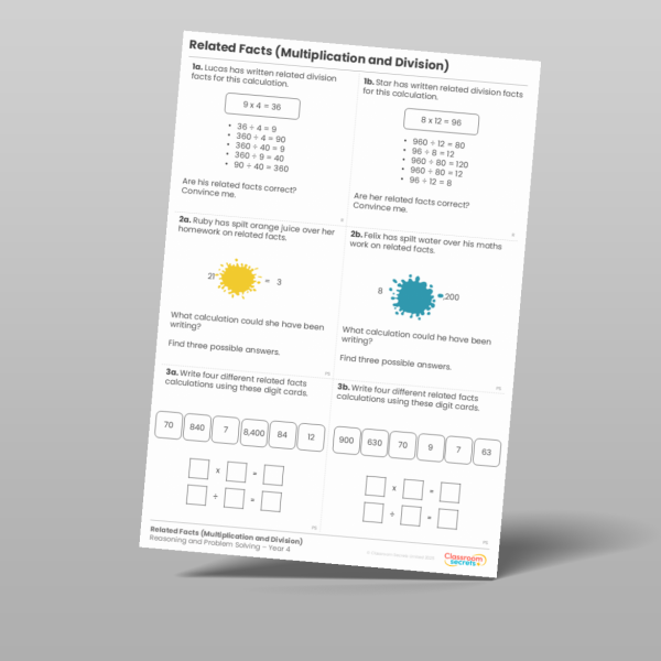 Year 4 Related Facts Multiplication And Division Reasoning And Problem ...