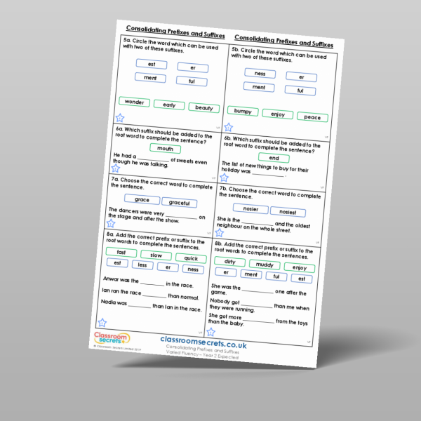 Year 2 Consolidating Prefixes And Suffixes Varied Fluency Resource ...