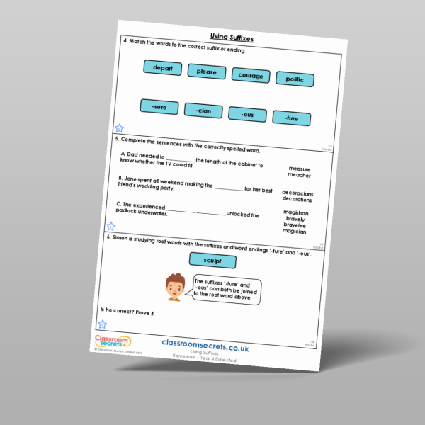 Year 4 Using Suffixes Homework Resource | Classroom Secrets