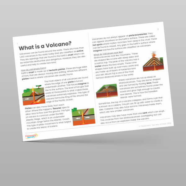 Year 3 Reading Skills What Is A Volcano Resource | Classroom Secrets