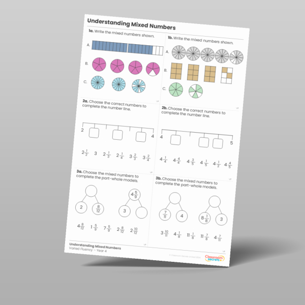 Year 4 Understanding Mixed Numbers Varied Fluency Resource | Classroom ...